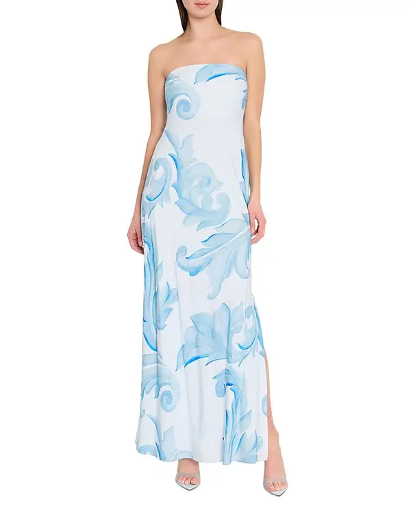 MILLY Vera Satin Floral Maxi Dress - Light Blue