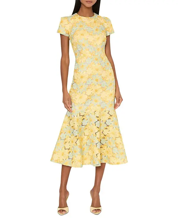 MILLY Tahlia Lace Midi Dress - Yellow Multi