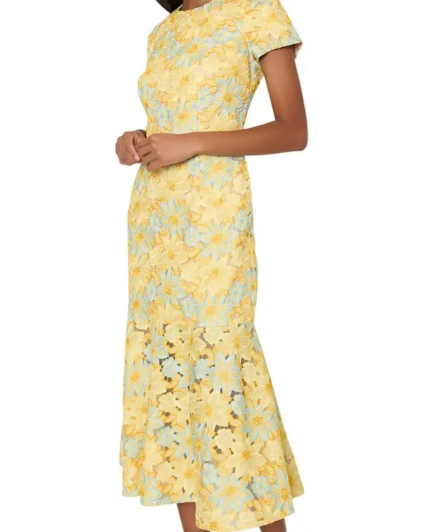 MILLY Tahlia Lace Midi Dress - Yellow Multi