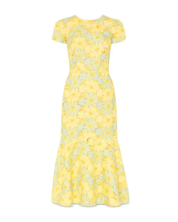 MILLY Tahlia Lace Midi Dress - Yellow Multi
