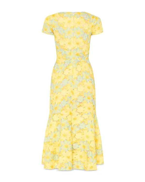 MILLY Tahlia Lace Midi Dress - Yellow Multi