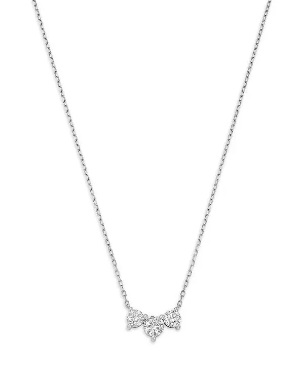 Bloomingdale'S 14k Gold Lab Grown Diamond Three Stone Pendant Necklace 1.0 Tcw - White