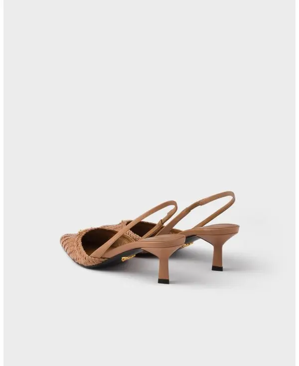 Prada Woven Leather Slingback Pumps - Neutral