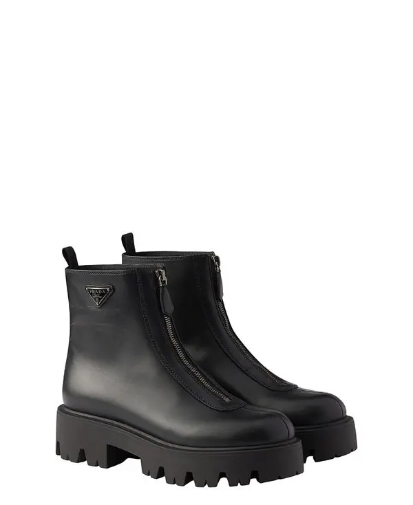 Prada Leather Zip Up Booties