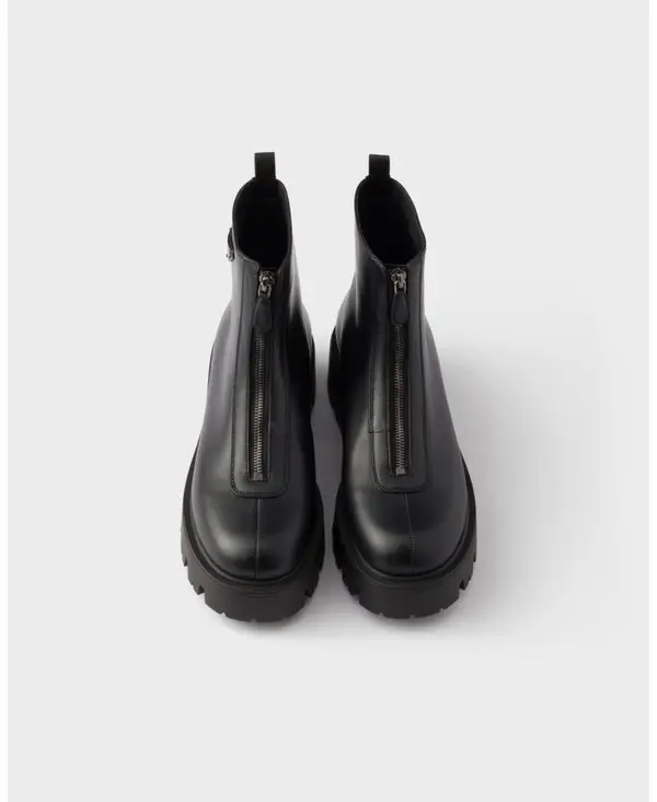 Prada Leather Zip Up Booties