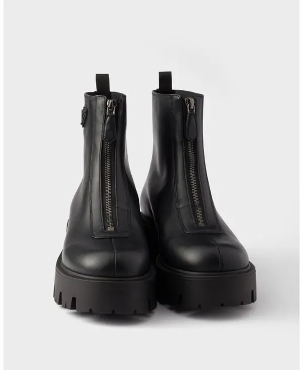 Prada Leather Zip Up Booties