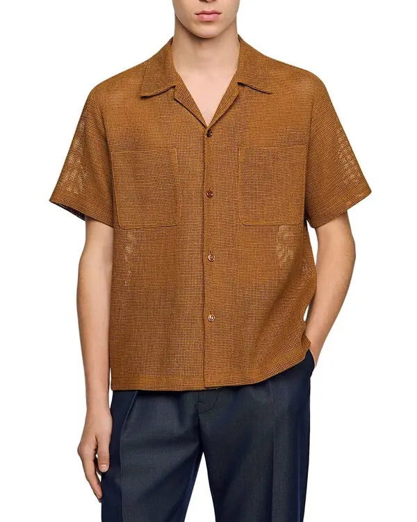 Sandro Openwork Mesh Shirt - Camel