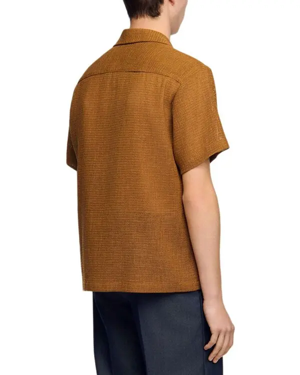 Sandro Openwork Mesh Shirt - Camel