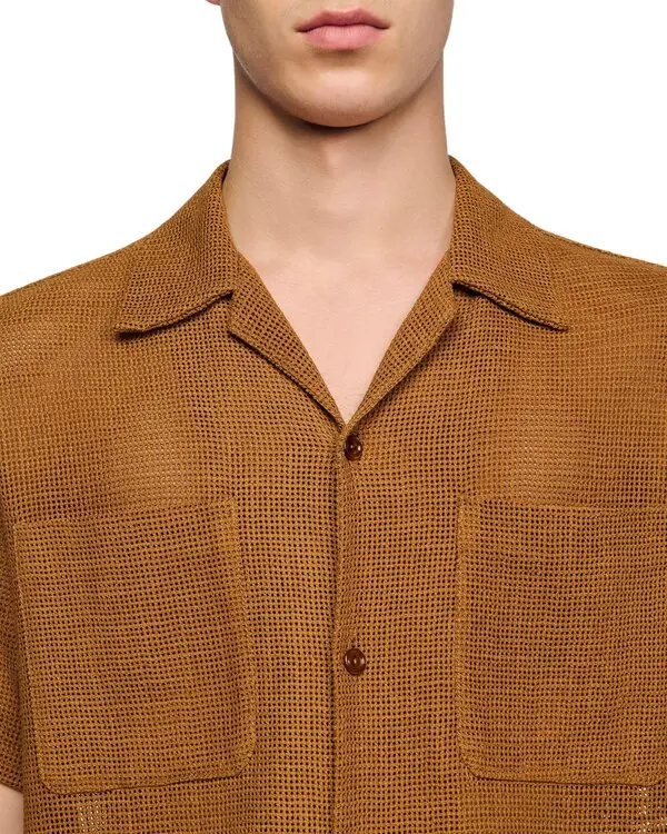 Sandro Openwork Mesh Shirt - Camel