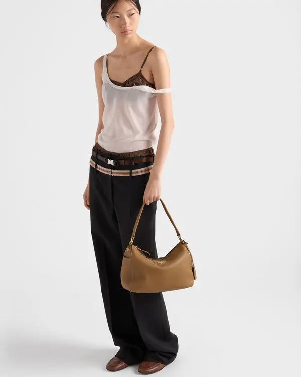Prada Medium Leather Shoulder Bag - Brown