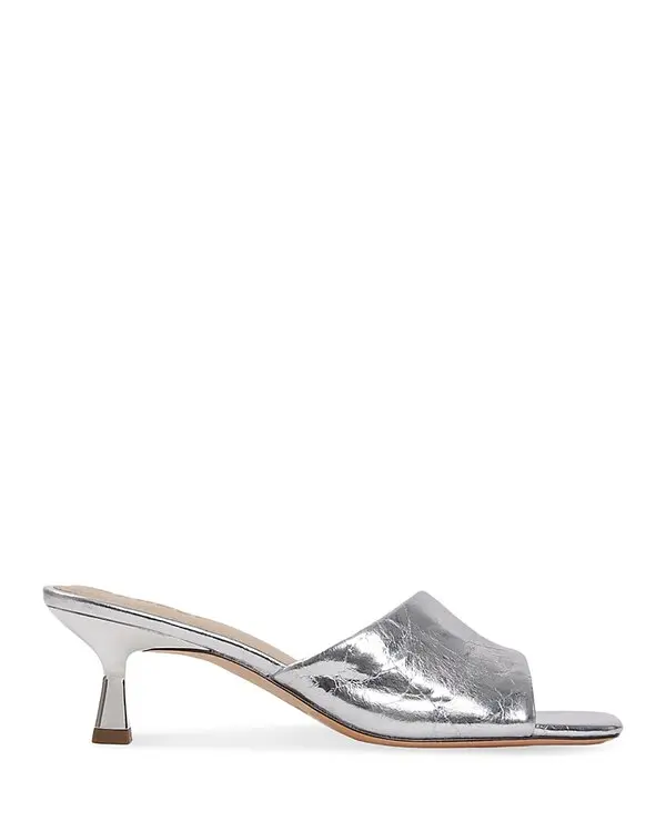 Sandro Metallic Leather Slides - Silver
