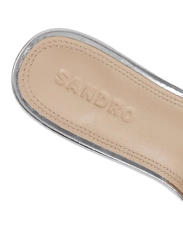 Sandro Metallic Leather Slides - Silver