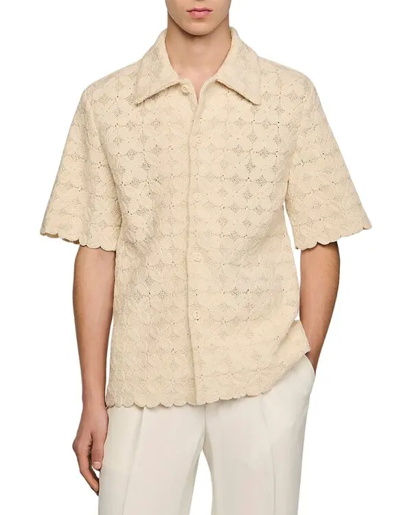 Sandro Cotton Broderie Anglaise Shirt - Ecru