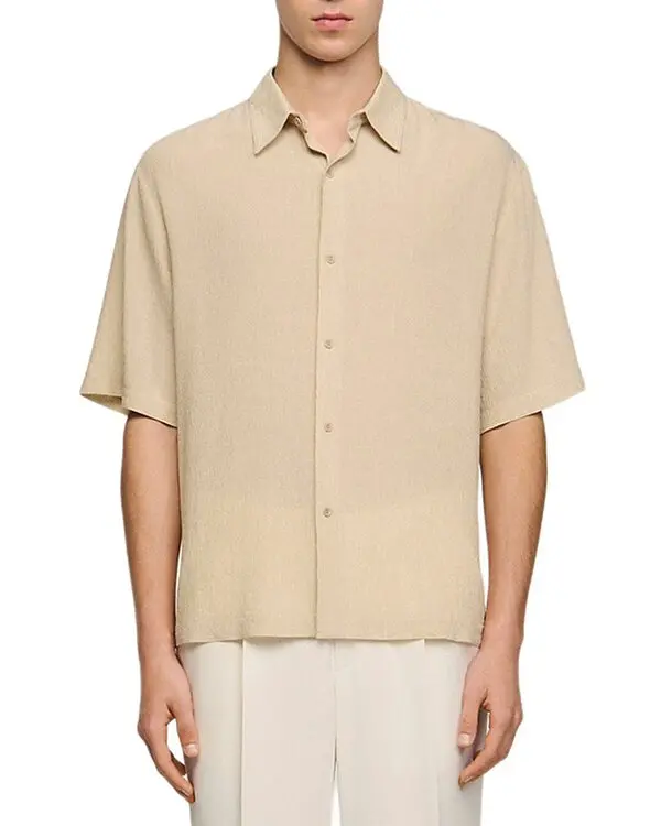 Sandro Pleated Shark Collar Shirt - Sand