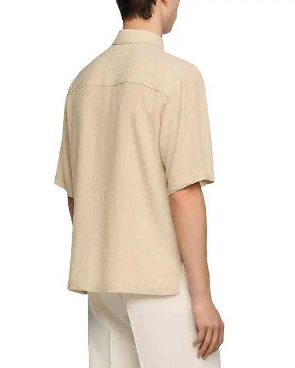 Sandro Pleated Shark Collar Shirt - Sand