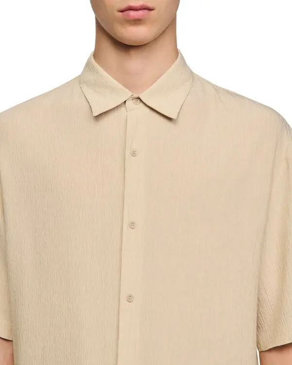 Sandro Pleated Shark Collar Shirt - Sand