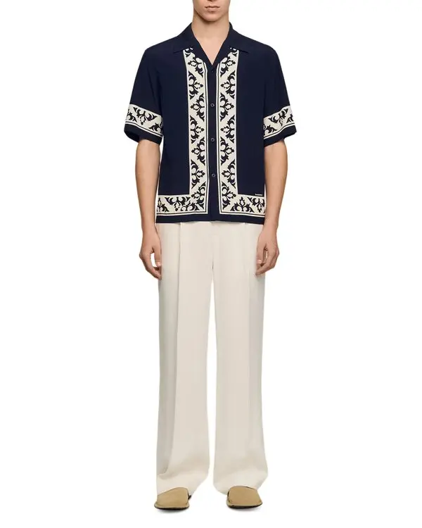 Sandro Ss26 Loose Fit Amalfi Contrast Print Shirt - Navy Blue
