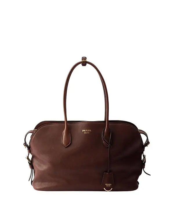 Prada Large Leather Tote Bag - Brown