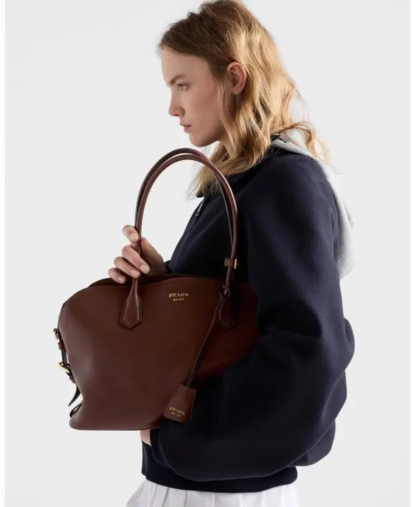 Prada Large Leather Tote Bag - Brown