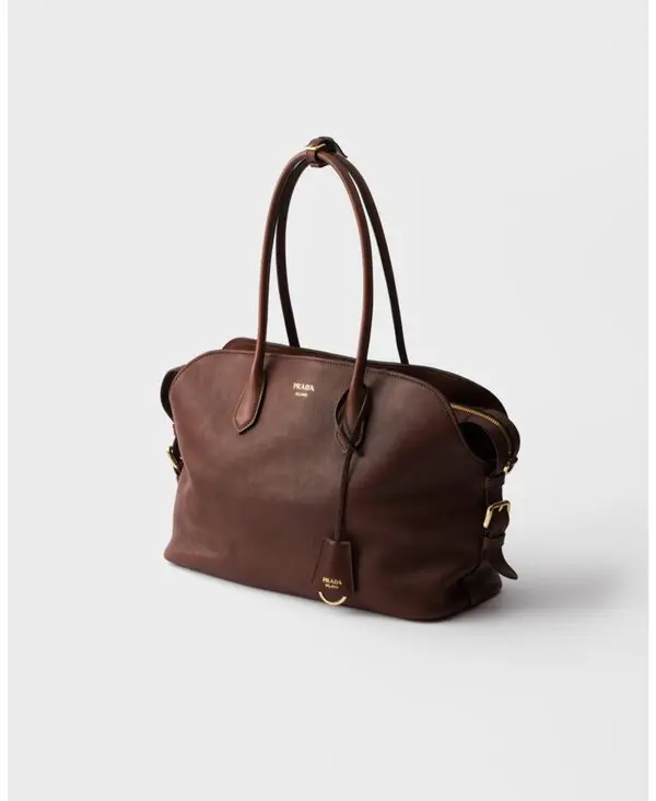Prada Large Leather Tote Bag - Brown