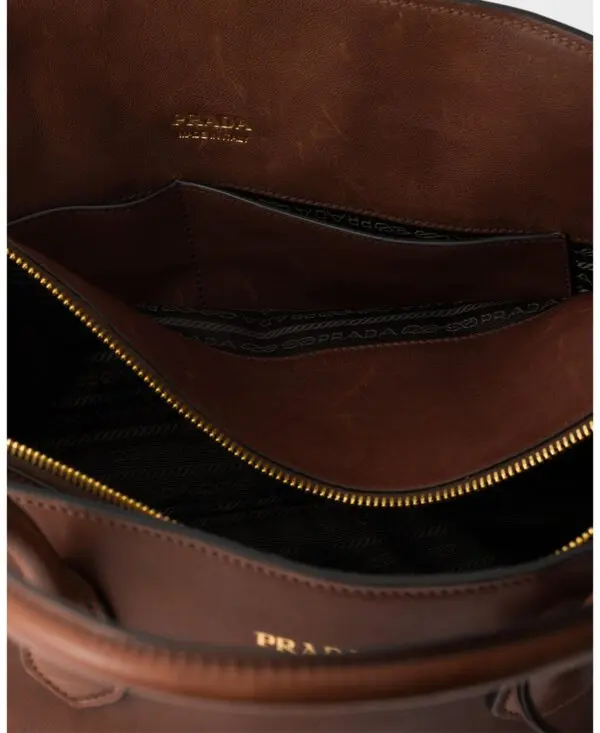 Prada Large Leather Tote Bag - Brown