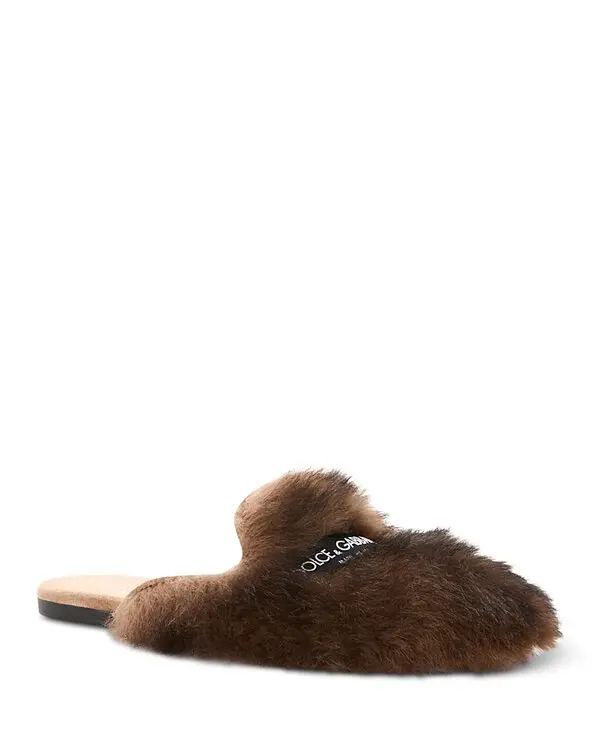 Dolce & Gabbana Shearling Mules - Mahogany