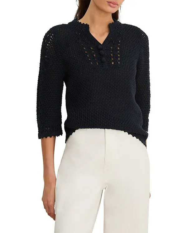 NIC+ZOE Crochet Mesh Sweater - Dark Indigo