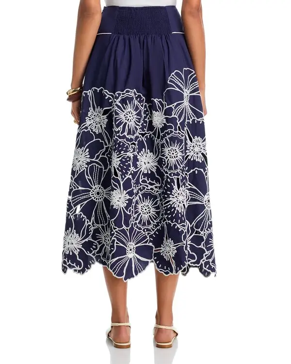 Farm Rio Floral Print Midi Skirt - Blue