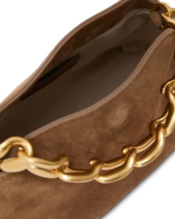 REISS Suede Chain Handle Bag - Tan
