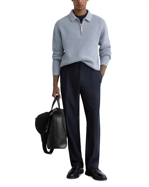 REISS Prop Long Sleeve Half Zip Ribbed Polo Shirt