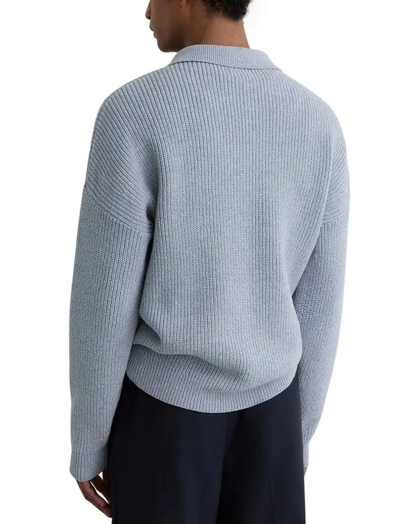 REISS Prop Long Sleeve Half Zip Ribbed Polo Shirt
