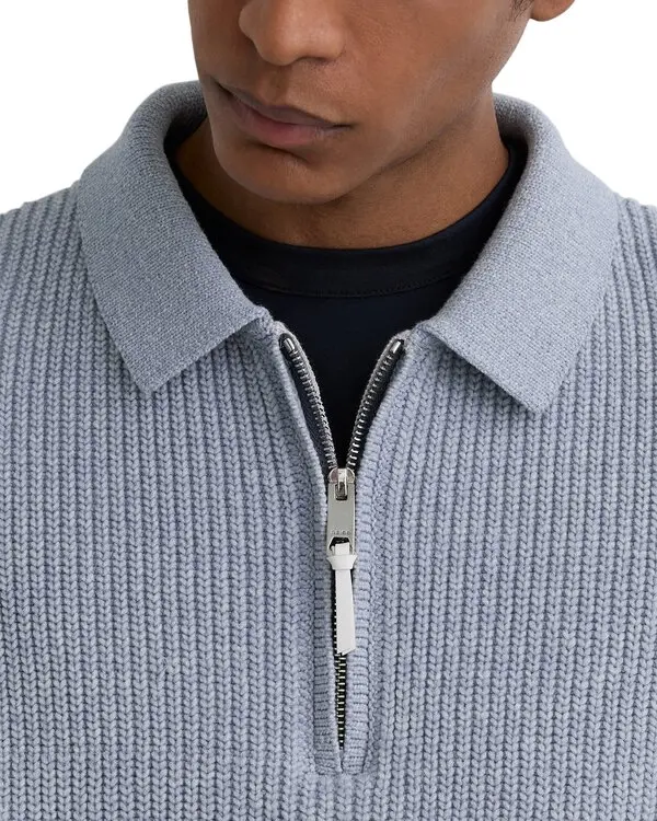 REISS Prop Long Sleeve Half Zip Ribbed Polo Shirt
