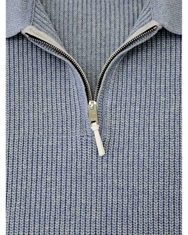 REISS Prop Long Sleeve Half Zip Ribbed Polo Shirt