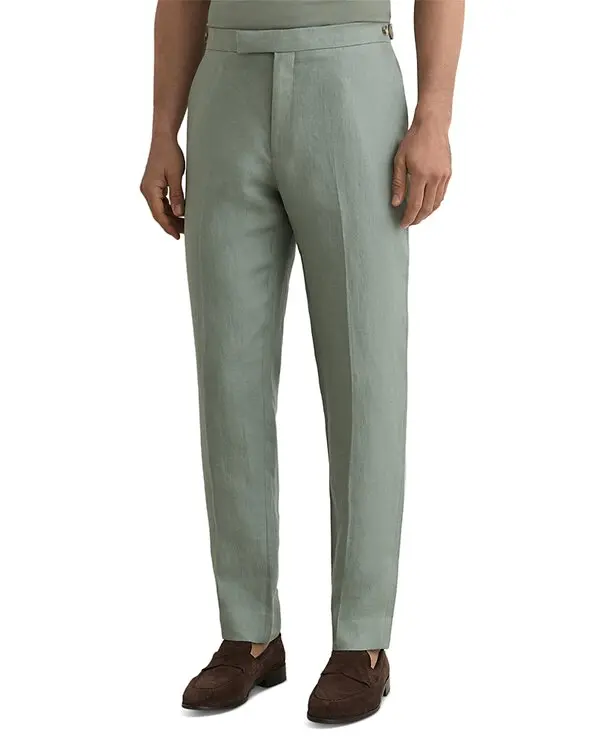 REISS Atlantic Tailored Fit Linen Twill Suit Trousers - Sage