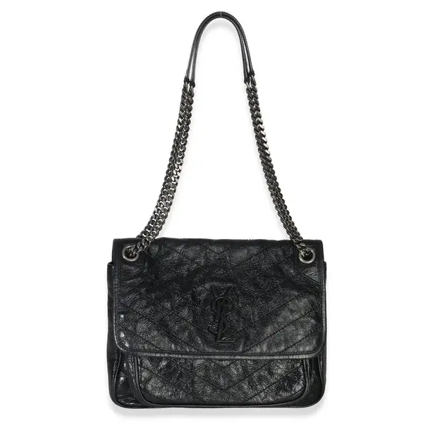 Saint Laurent Matelasse Niki Chain Satchel Crinkled Calfskin - Black