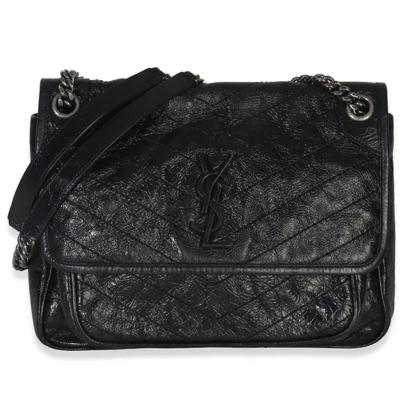 Saint Laurent Matelasse Niki Chain Satchel Crinkled Calfskin - Black