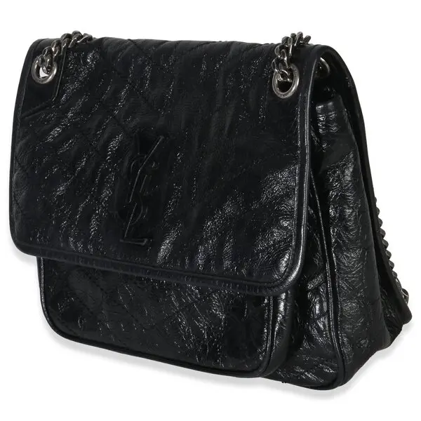 Saint Laurent Matelasse Niki Chain Satchel Crinkled Calfskin - Black