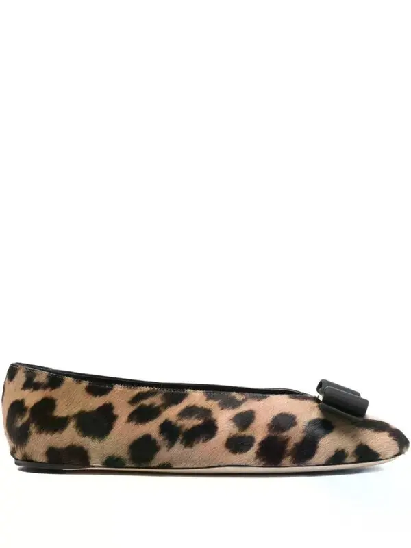 FERRAGAMO Leopard-print Bow Ballet Flats - Brown