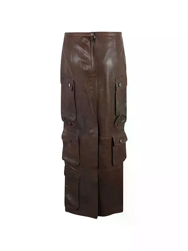 FERMAS Leather Cargo Maxi Skirt