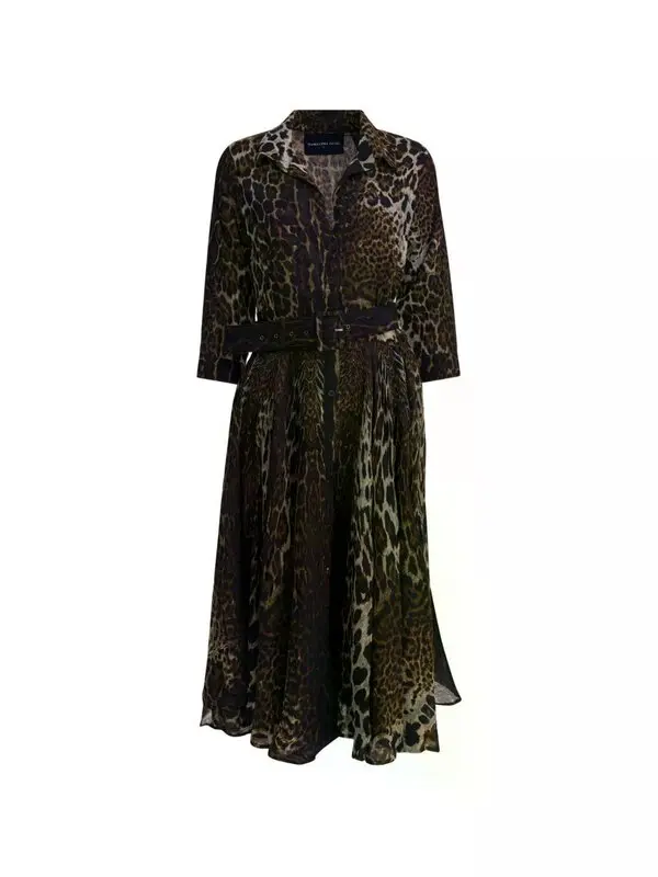 Samantha Sung Leopard Print Belted Midi Dress