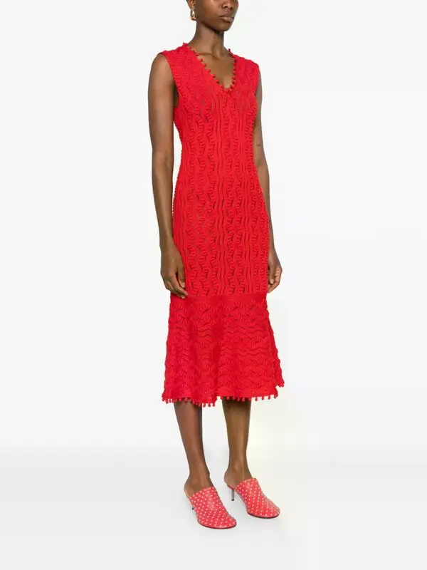 JIL SANDER Cotton Knit Dress With Pom-pom Trim