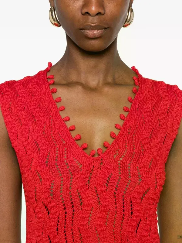 JIL SANDER Cotton Knit Dress With Pom-pom Trim