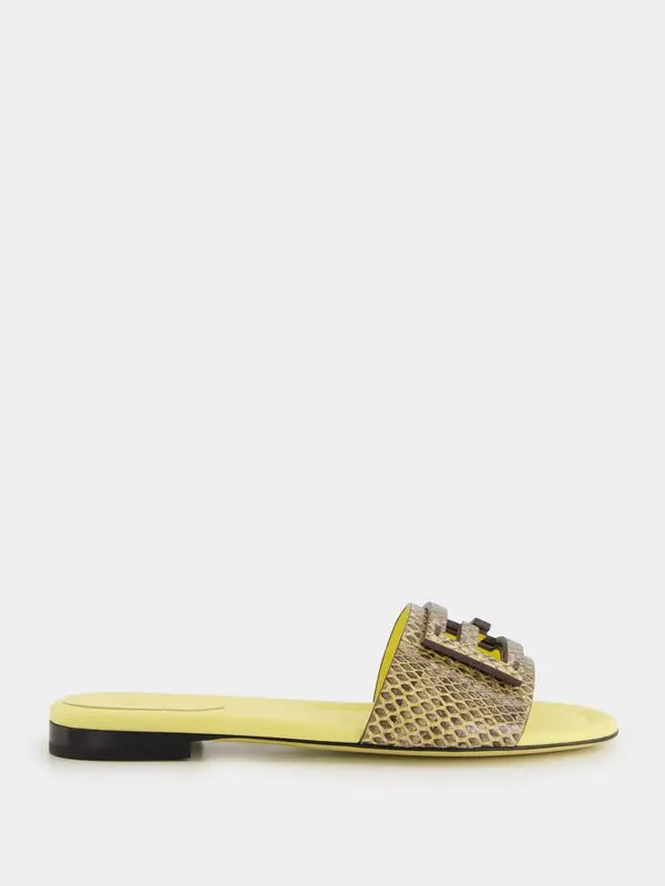 Fendi Ayers Baguette Slides - Yellow