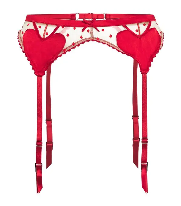 FLEUR DU MAL Embroidered Amour Suspender Belt - Red