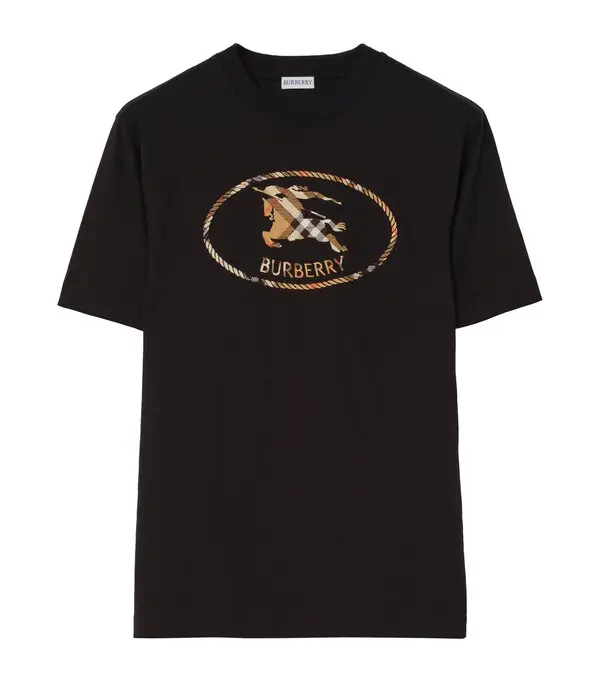 Burberry Check Ekd Embroidered T-shirt - Black
