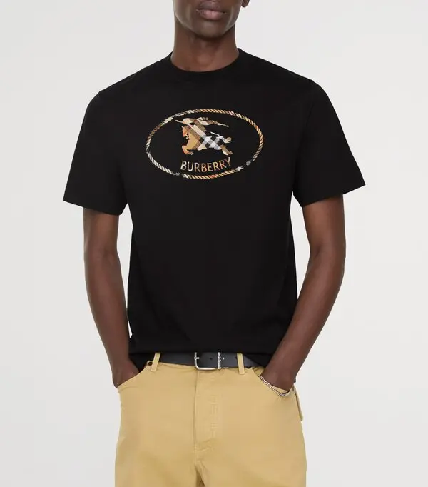 Burberry Check Ekd Embroidered T-shirt - Black