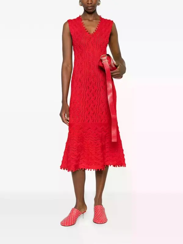 JIL SANDER Pom-pom V-neck Midi Dress