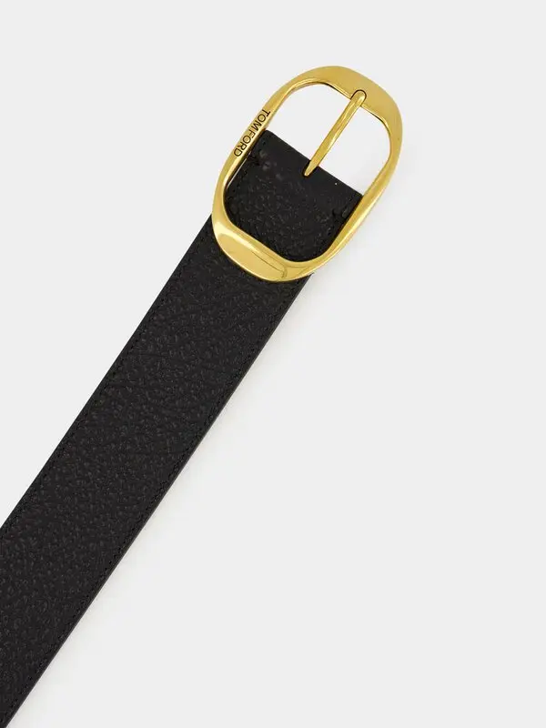 TOM FORD Grain Leather Oval Buckle Belt