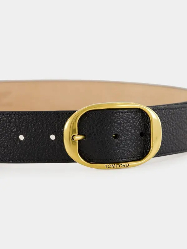 TOM FORD Grain Leather Oval Buckle Belt