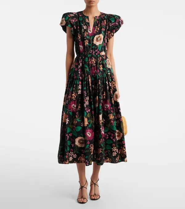 Ulla Johnson Marin Floral Cotton Poplin Midi Dress - Multicoloured
